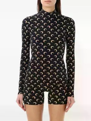 MARINE SERRE Moon-print High Neck Long Sleeve Top - Black