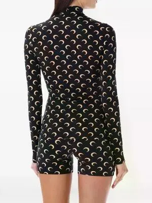 MARINE SERRE Moon-print High Neck Long Sleeve Top - Black