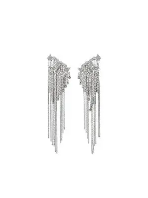 Tory Burch Crystal Logo Tassel Earrings - Silver