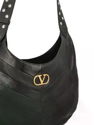 Valentino Garavani Nappa Leather Shoulder Bag With Chevron Pattern And Vlogo Signature - Black