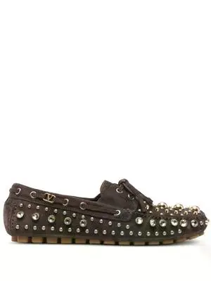 Valentino Garavani Studded Suede Boat Shoes - Brown