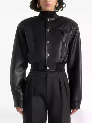 Manière De Voir Zina Leather Wide Shoulder Bomber Jacket - Black