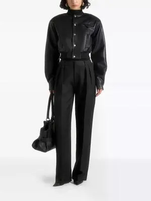 Manière De Voir Zina Leather Wide Shoulder Bomber Jacket - Black