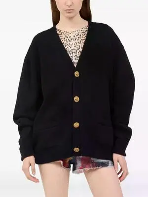 Roberto Cavalli V-neck Wool Cardigan With Gold Button Detail