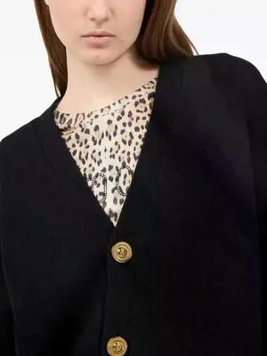 Roberto Cavalli V-neck Wool Cardigan With Gold Button Detail