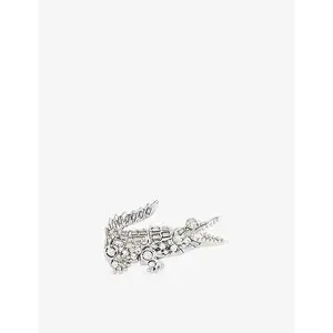 Lacoste Crocodile Crystal-embellished Brass Brooch - Silver