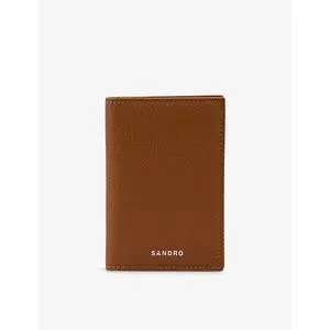 Sandro Grained Leather Card Holder - Cognac