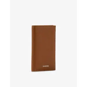 Sandro Grained Leather Card Holder - Cognac