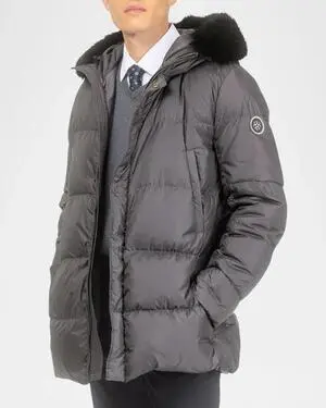 Gorski Padded Apres-ski Jacket With Toscana Lamb Shearling Hood - Gray