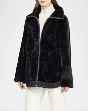 Gorski Textured Shearling Lamb Zip Jacket - Black