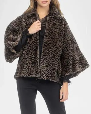 Gorski Print Shearling Jacket With Ruffle Sleeves - Leopard
