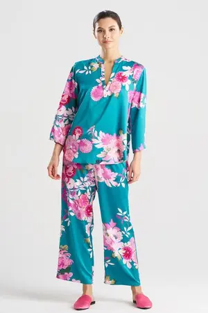 Natori Empress Printed Satin Pj - Green