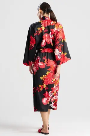 Natori Empress Printed Satin Robe - Black