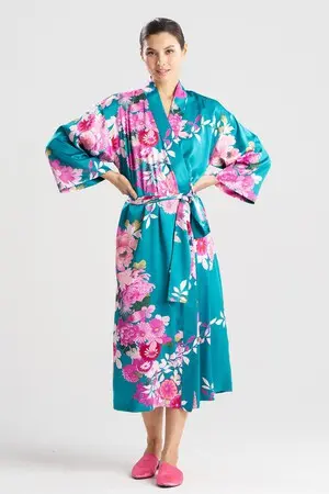 Natori Empress Printed Satin Robe Green