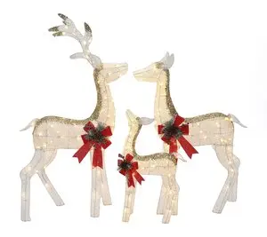 LUXEN HOME Luxenhome Lighted White & Gold Glitter Deer Set Xmas Decor - One-color