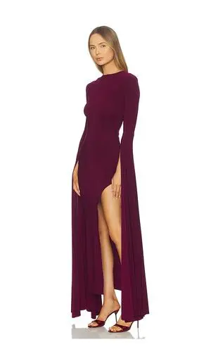Norma Kamali Open Back Ribbon Sleeve Gown - Plum