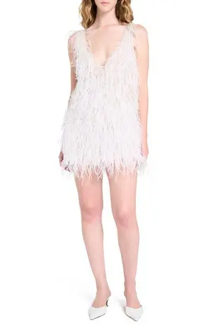 TWP Plunge Neck Feather Mini Dress