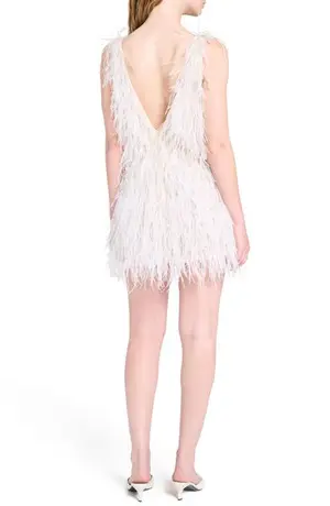TWP Plunge Neck Feather Mini Dress