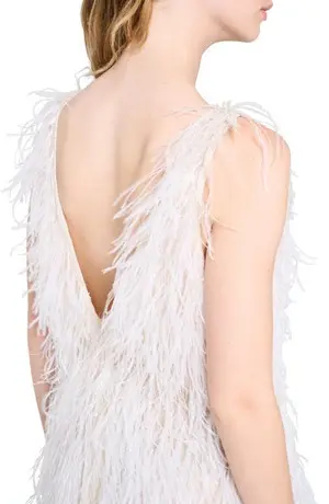 TWP Plunge Neck Feather Mini Dress