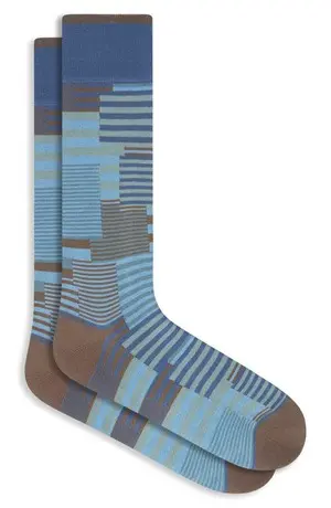 Bugatchi Geo Pattern Mercerized Cotton Blend Dress Socks Seafoam