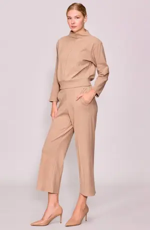 MELLODAY Knit Pintuck Ankle Pants - H Mocha