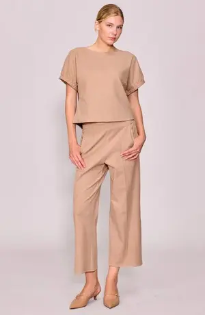 MELLODAY Knit Pintuck Ankle Pants - H Mocha