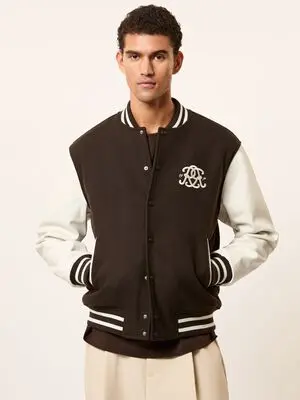 REISS Miller Monogram Relaxed Varsity Jacket - Brown/white