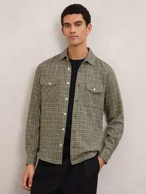 REISS Calvert Check Twin-pocket Jersey Overshirt