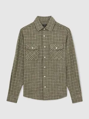 REISS Calvert Check Twin-pocket Jersey Overshirt