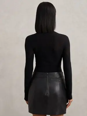 REISS Sofia Mesh Funnel-neck Knit Top