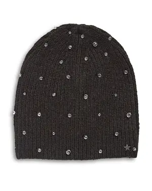 Jocelyn Crystal Bead Rib Knit Hat - Black