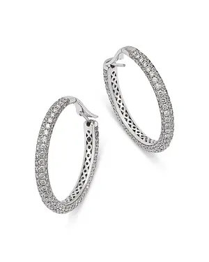 Roberto Coin Diamond Hoop Earrings In 18k - White Gold