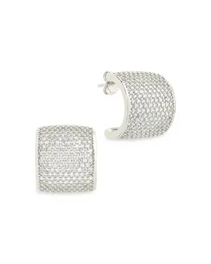 Sterling Forever Simone Pave Curved Stud Earrings - Silver