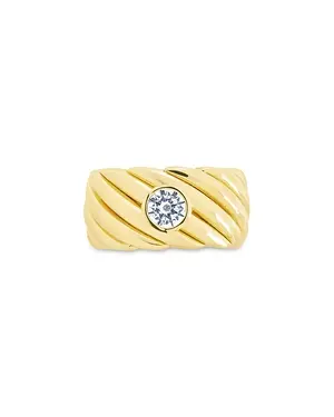 Sterling Forever Cubic Zirconia Textured Band Ring Gold