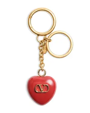 Valentino Garavani Coeur Royal Vlogo Key Chain Bag Charm - Antique Brass/red