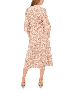 Vince Camuto V Neck Three Quarter Sleeve Midi Dress