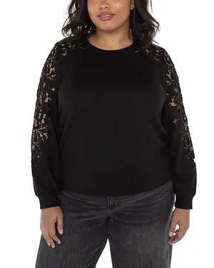 LIVERPOOL Lace Sleeve Crewneck Top