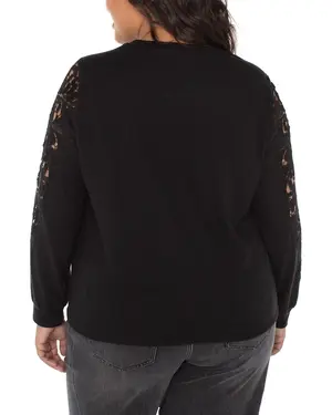 LIVERPOOL Lace Sleeve Crewneck Top