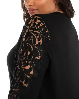 LIVERPOOL Lace Sleeve Crewneck Top