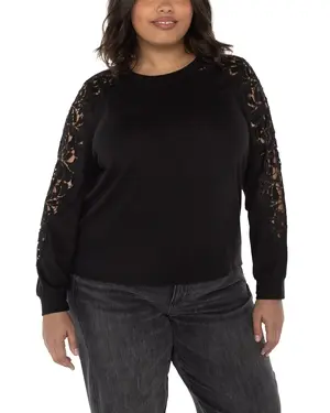 LIVERPOOL Lace Sleeve Crewneck Top
