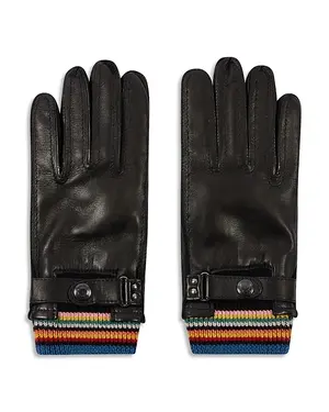 Paul Smith Striped Cuff Leather Gloves - Black