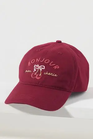 Anthropologie Embroidered Baseball Cap Bonjour
