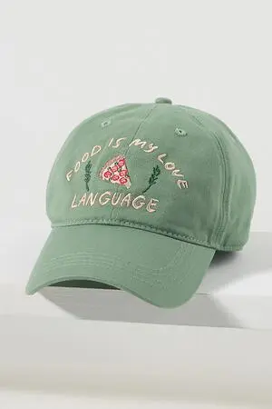 Anthropologie Embroidered Baseball Cap Food Is My Love Language