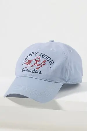 Anthropologie Embroidered Baseball Cap Happy Hour