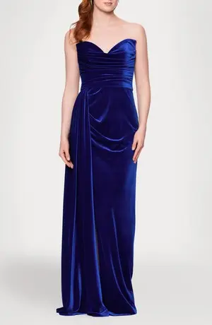 BLONDIE NITES Drape Strapless Velvet Gown - Sapphire