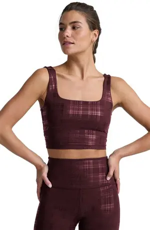 Beyond Yoga Plaid Metallic Crop Tank - Plaid Foil Burgundy