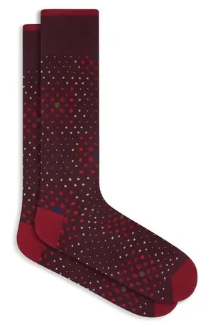 Bugatchi Dot Cotton-blend Dress Socks - Bordeaux