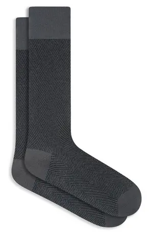 Bugatchi Herringbone Mercerized Cotton Blend Dress Socks - Black