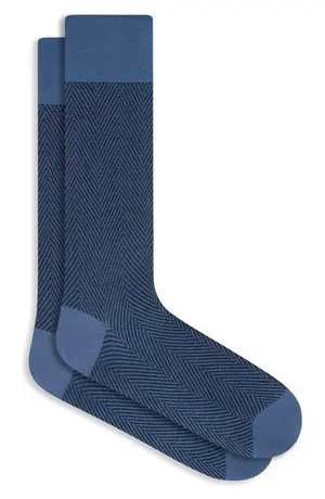 Bugatchi Herringbone Mercerized Cotton Blend Dress Socks - Navy