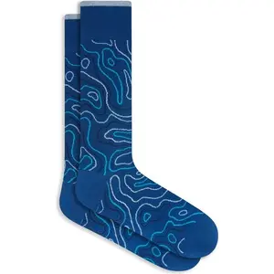 Bugatchi Topography Patterned Mercerized Cotton Blend Dress Socks Night Blue